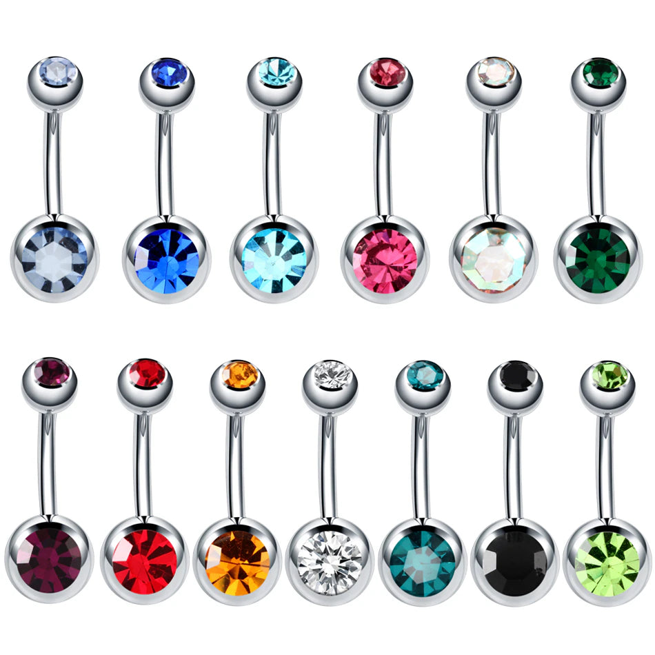 14G (1.6mm) 1pcs Surgical Steel Gem Belly Piercing – Harajuku Candy