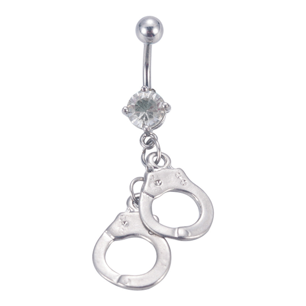 Handcuffs Design Silver Plated Crystal Gem Dangle Belly Button Ring ...